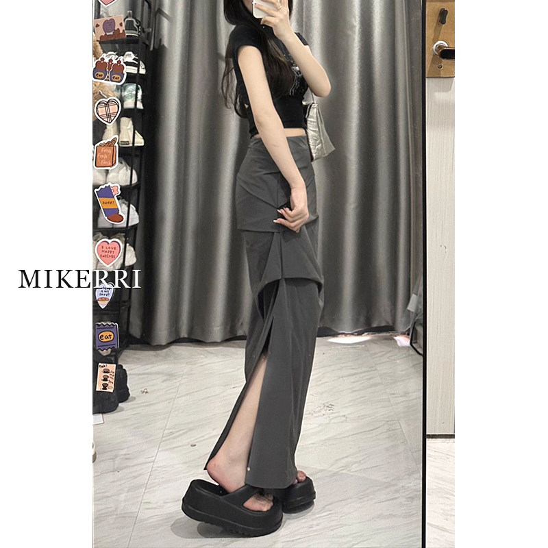 高腰显瘦中长包臀工装半身裙 深灰色通勤风A字裙 女夏季大码遮肚