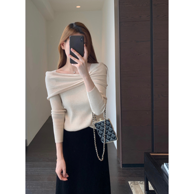 AMR UU◆设计感小众 洋气纽结气质修身显瘦针织打底衫女秋冬新款