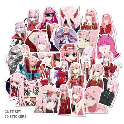 50张不重复FranXX ins动漫贴纸防水可移拉杆箱笔记本汽车装饰贴纸