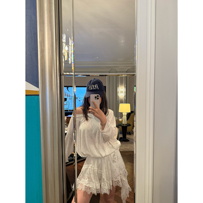 wann现货 ice超美烧花光泽感蕾丝拼接不规则半身裙短裙