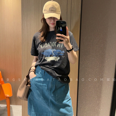 蓝色萌鳄鱼～2026新款正肩显瘦小版灰色软薄短袖T恤