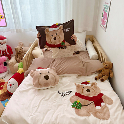 ins北欧卡通数码全棉100S长绒棉轻磨毛三四件套宝宝儿童单人被套