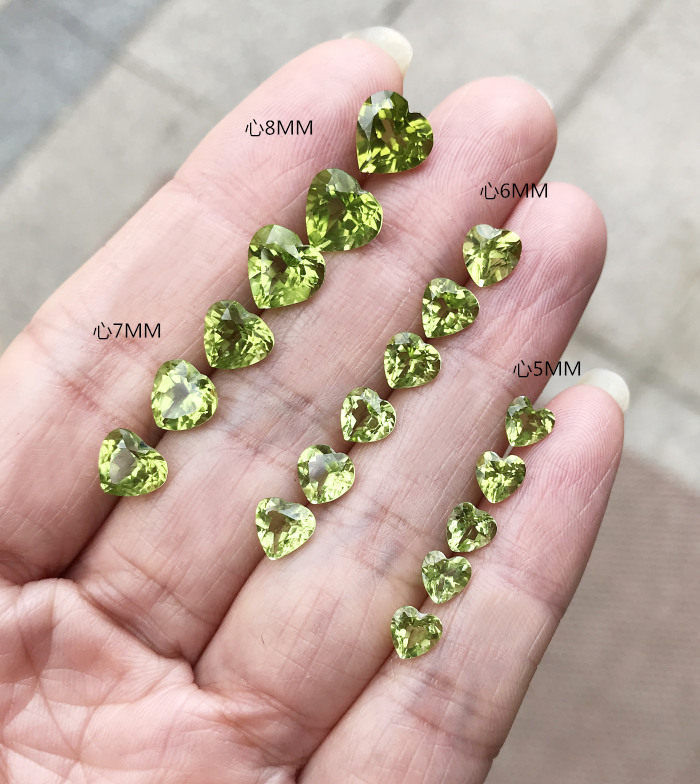 天然橄榄石裸石心形戒面5mm--8mm彩色宝石配石定制戒指吊坠耳钉