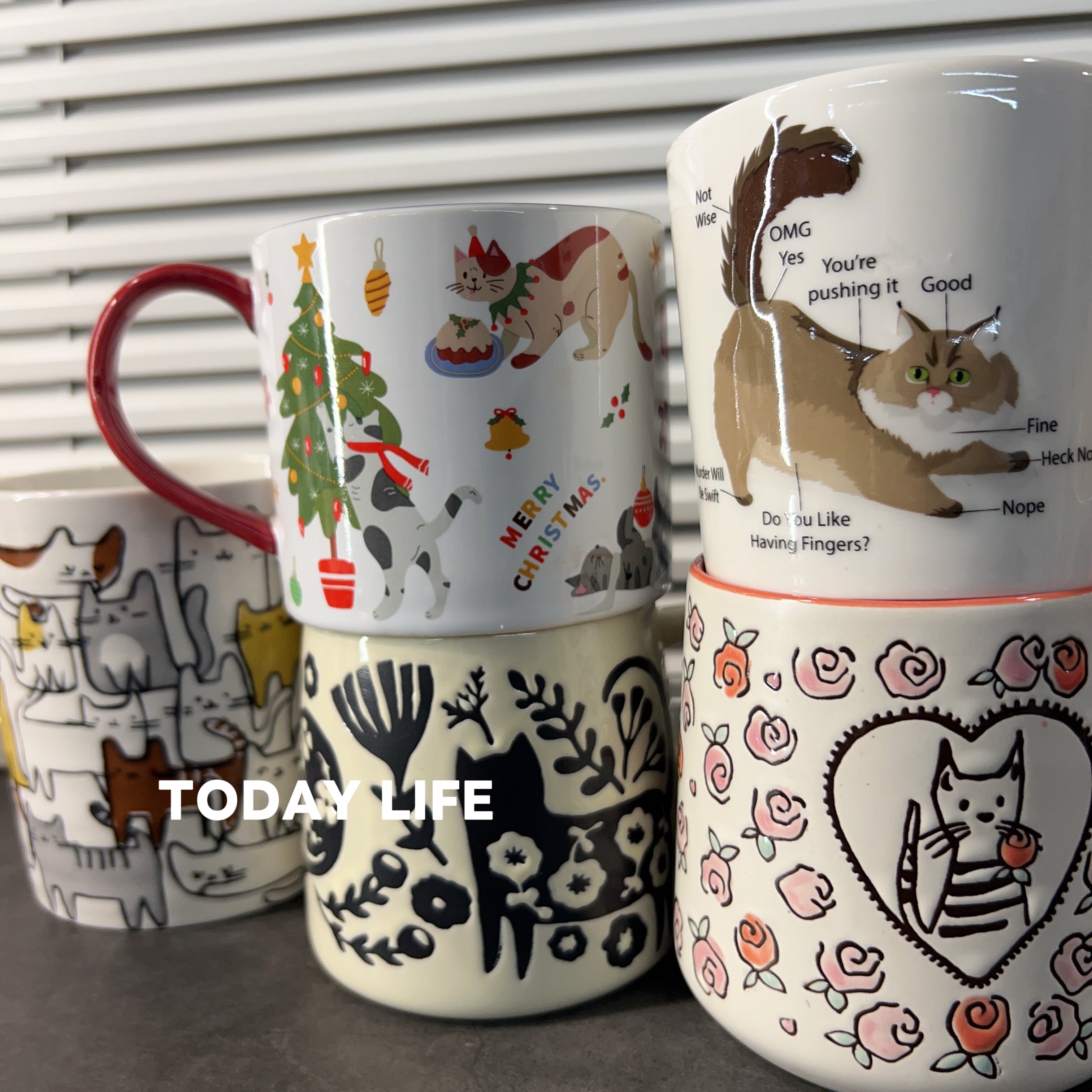 外单孤品 可爱猫咪浮雕卡通陶瓷马克杯咖啡杯水杯早餐杯牛奶杯