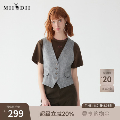 谜底西装马甲女2025秋季新款复古风V领修身高腰短款马夹257MM7727