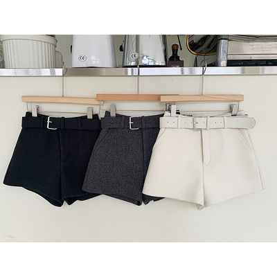 韩系通勤高腰a字毛呢短裤