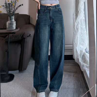 高个子加长显瘦直筒弯刀牛仔裤