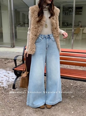 【肉思RS】S+1991大码女装冬季胖mm韩系加绒直筒微喇牛仔裤高个子