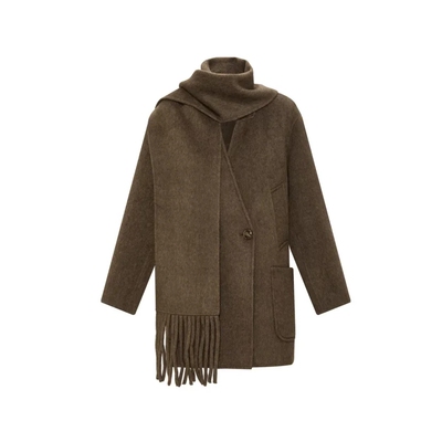 N.paia恩派雅正品带围巾毛呢外套牦牛肉绵羊毛大衣XNJIR8206aK