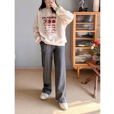 秒不退换 螺纹领加厚卫衣 抽象图案设计珍珠绒保暖长袖T恤女