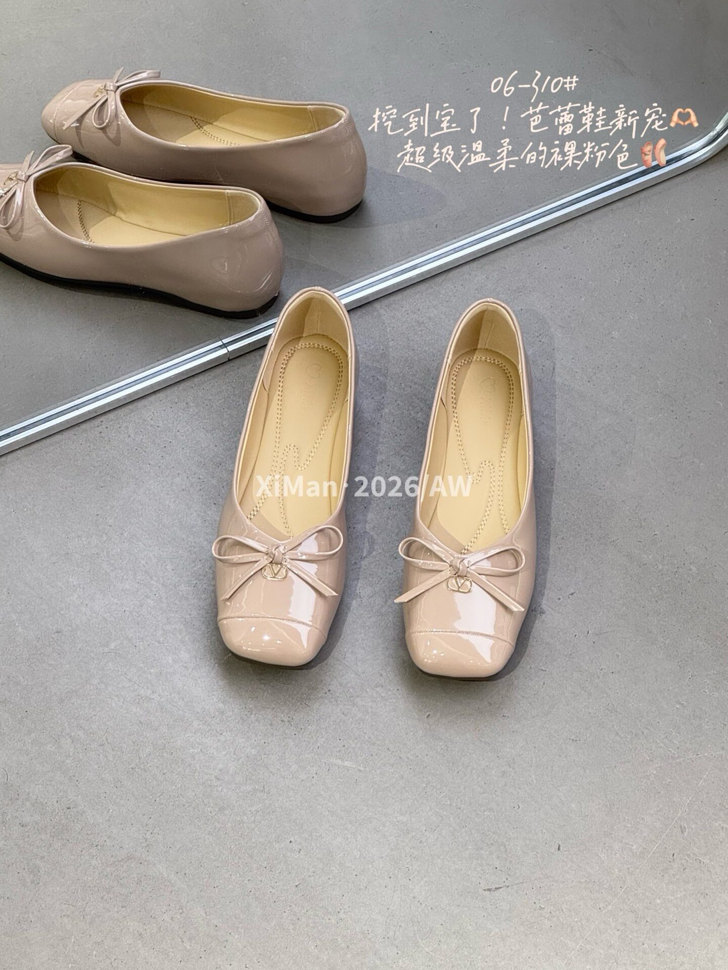 -K-K 2026新款法式甜美蝴蝶结方头玛丽珍鞋女浅口低跟芭蕾舞鞋