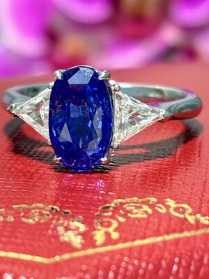 中万价3克拉 无烧 皇家蓝 斯里兰卡产地AIGS玻璃体 18K蓝宝石戒指