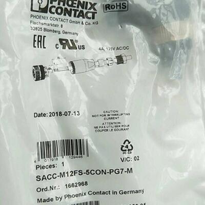 菲尼克斯1662968原装连接器SACC-M12FS-5CON-PG 7-M现货