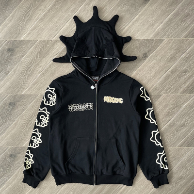 Glo Gang The Glory Hoodie 绣花骷髅头连帽拉链男卫衣外套美潮牌