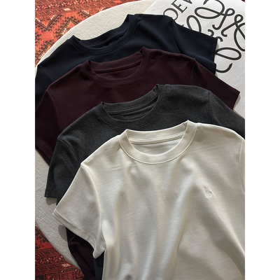 韩版简约刺绣字母正肩T恤女短袖
