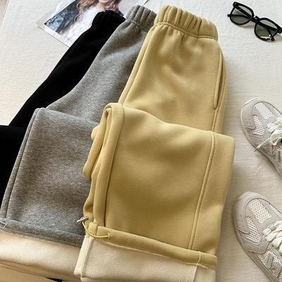 运动休闲松紧高腰加绒长裤阔腿裤
