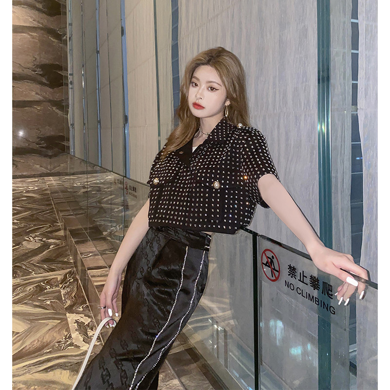 LIN CHAO ZHANG个性炸街时髦2021春季新款满版钻钻短外套女_虎窝淘