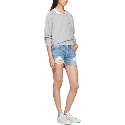 现货 Frame Denim高腰破洞毛边显瘦腿长宽松牛仔热短裤女潮蓝白色