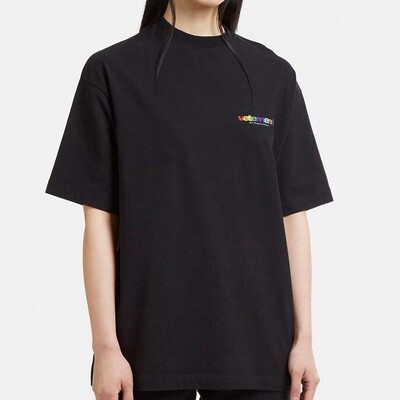 现货 Vetements logo反光彩色字母圆领宽松落肩短袖T恤男女潮黑橘