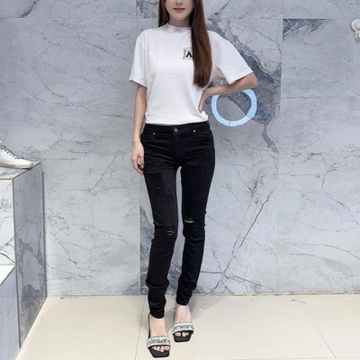 国内现货 RtA denim 高腰黑色显瘦破洞磨损修身九分小脚牛仔裤女