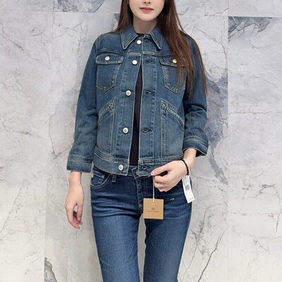 国内现货 AG Adriano Goldschmied 复古中蓝色直筒显瘦牛仔外套女