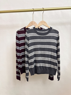 觅L&专柜25秋款 绵羊毛 撞色条纹长袖针织衫 C127