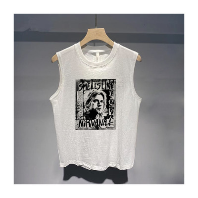 kurt cobain nirvana grunge-手工拓印设计感男女纯棉无袖坎肩T恤