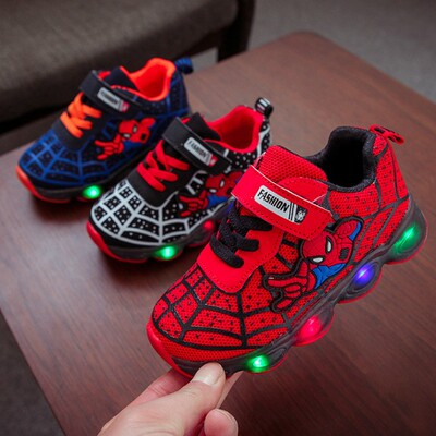 蜘蛛侠带灯童鞋男儿童闪亮亮灯鞋