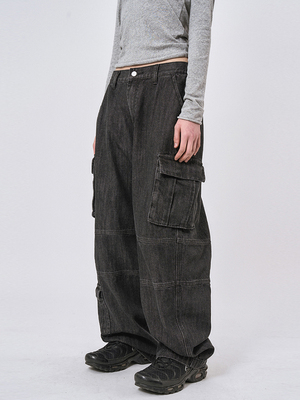 Raucohouse韩代半松紧腰牛仔裤