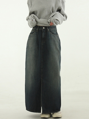 Localmansion韩代水洗磨旧牛仔裙