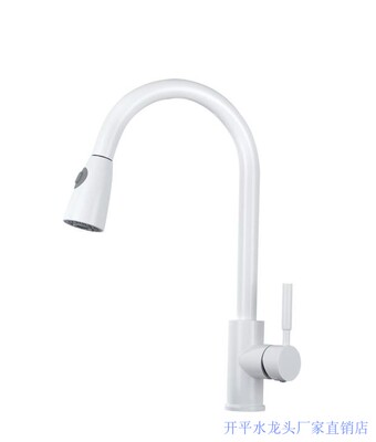 单把厨房抽拉龙头亮白抽拉龙头单把单孔菜盆抽拉冷热龙头4369实拍