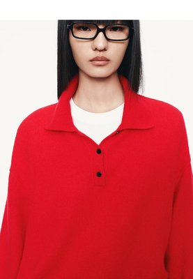 阿拉善纯羊绒随性慵懒百搭套头半开胸羊绒针织polo衫