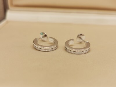 二手正品Boucheron宝诗龙Quatre系列18k白金罗缎男女钻石耳钉环