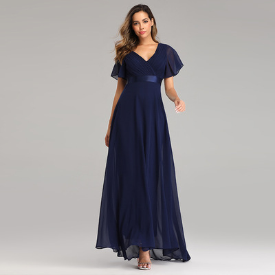 Evening Dresses Long Elegant A Line V Neck Chiffon Dress