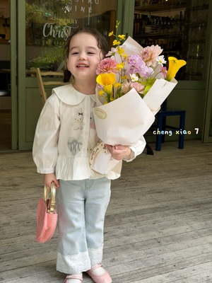 橙小7现货儿童荷叶领上衣女童甜美娃娃衫女童春装新款衬衫潮26006