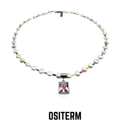 OSITERM官方原创新品彩色不规则珍珠粉钻项链街头风李斯丹妮推荐