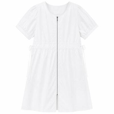 【专柜大上新】韩系休闲简约拉链连衣裙泡泡短袖中长裙子25T-0221