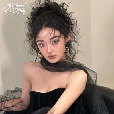 水舞 B2886 小众凹造型黑色丝巾女薄款新娘纱巾长款围巾礼服造型