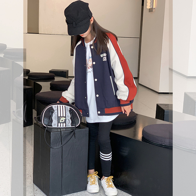 西西家女童秋款拼色棒球服外套