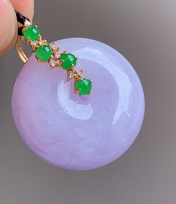 18k金冰紫罗兰平安扣，紫色浓郁自然光，总 尺寸26.7裸石21.6/12