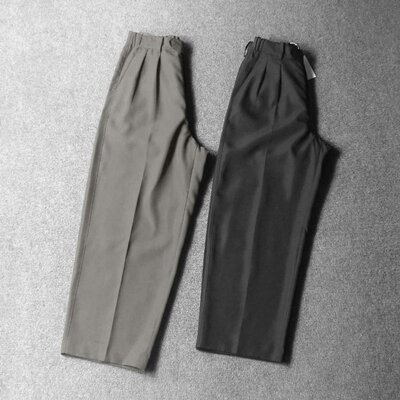 3956-外贸日本原单松紧高腰粗筒弯刀阔腿笔挺气质休闲裤 腰72-86