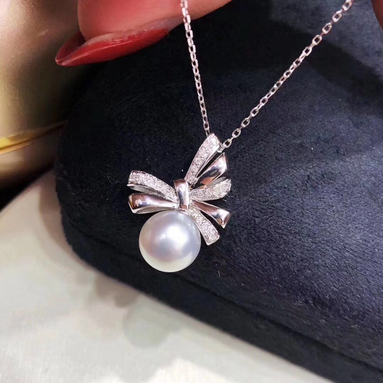 DIY珍珠配件套装 S925纯银蝴蝶结K金款吊坠耳钉空托珍珠配件托_虎窝淘