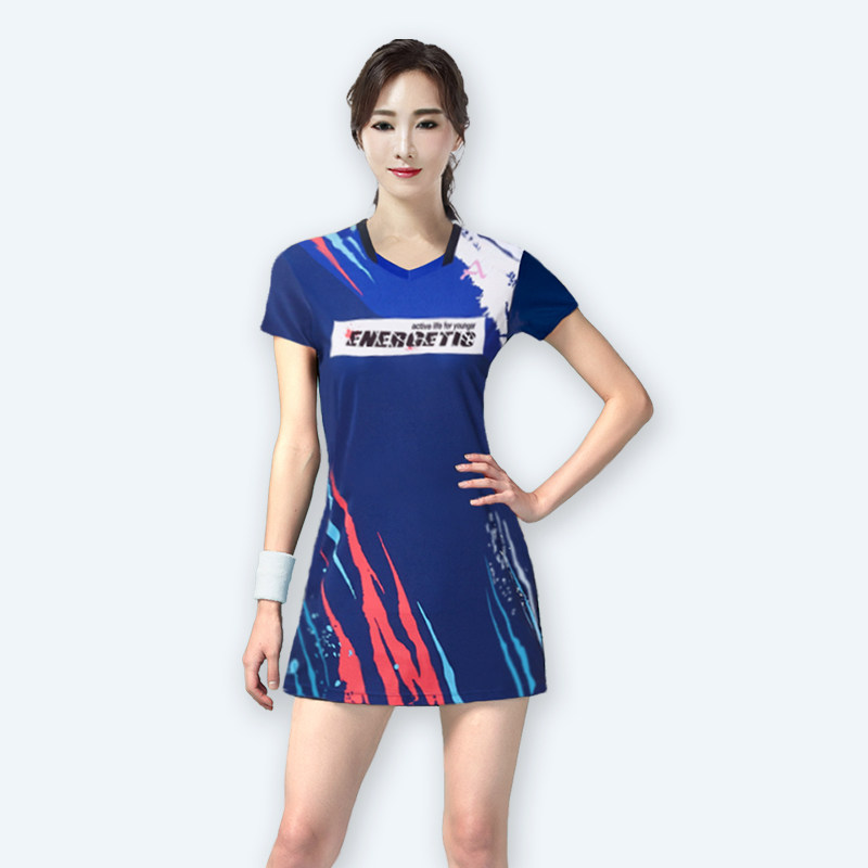 羽毛球服连衣裙女短袖韩国运动速干透气网乒克斯团购定制大码球服