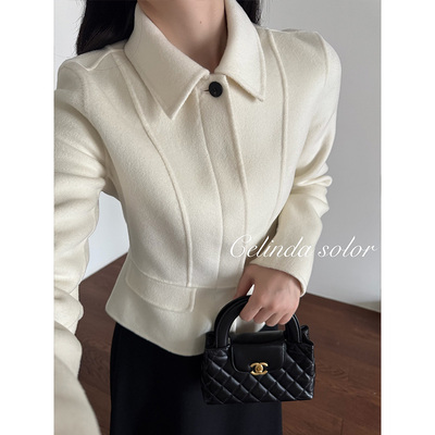 娇阳 巴黎优雅！D家bar jacket剪裁 进口澳毛手工双面白色短外套
