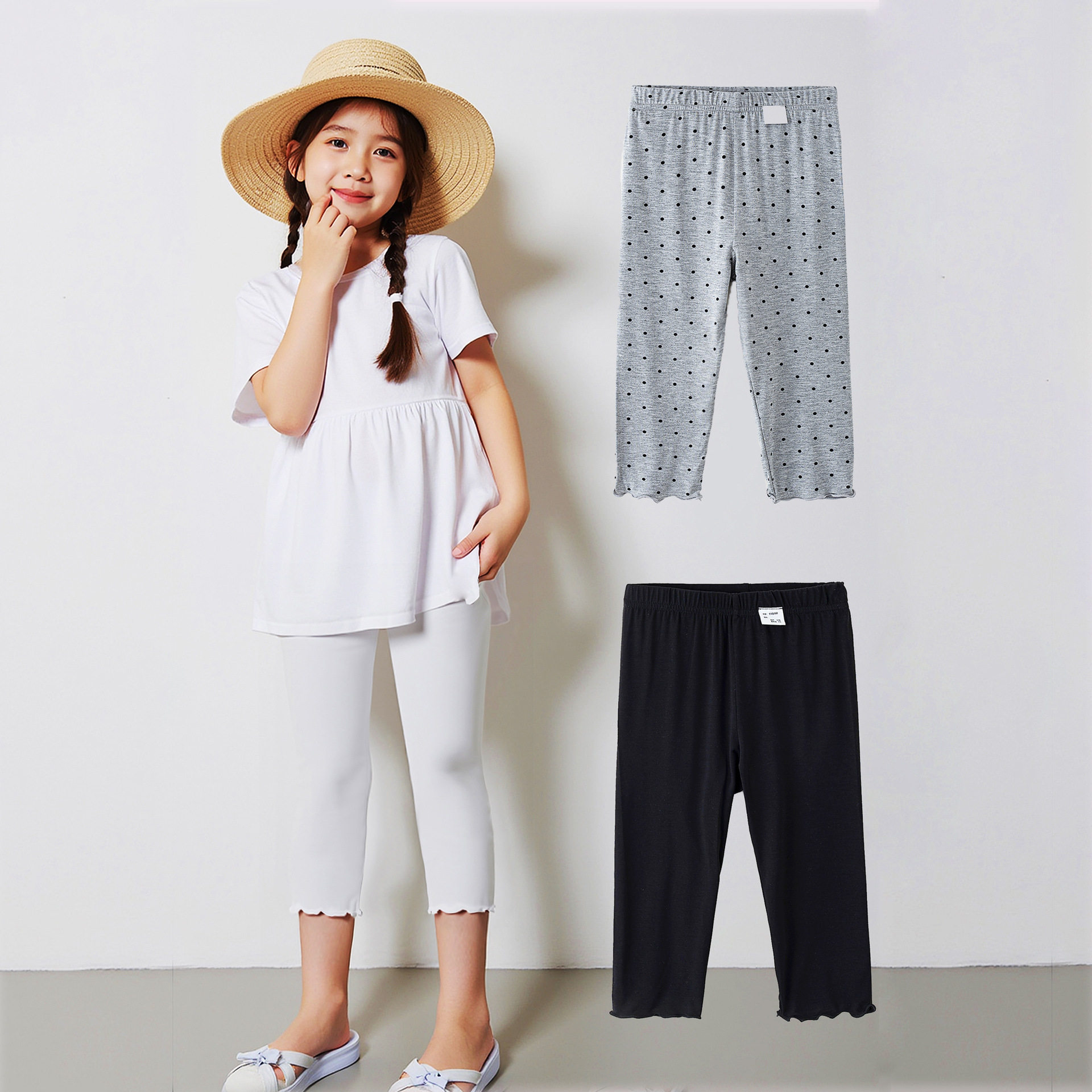 2025夏季优可丝莫代尔女童打底裤薄款透气女宝七分裤高弹打底防蚊