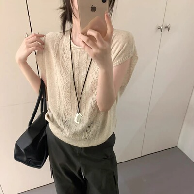 3944【原麻色飞飞袖麻花针织衫】夏季新款韩版女士宽松上衣