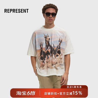 【new vintage】REPRESENT 26SS 西部杜宾犬印花做旧短袖圆领T恤