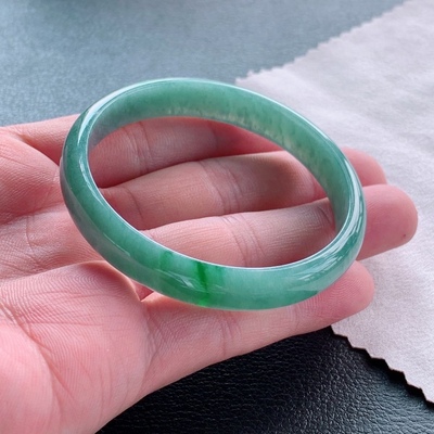 飘阳绿蓝色手镯玉镯子天然正圈