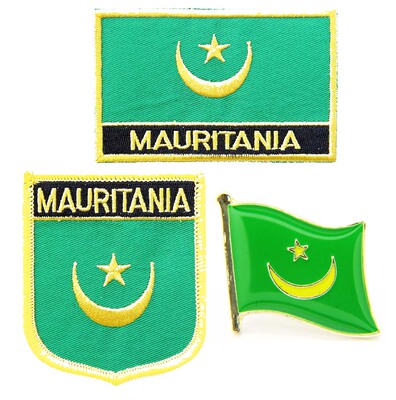 120 Mauritania flag pin patch马里塔尼亚国旗 布贴徽章背胶刺绣