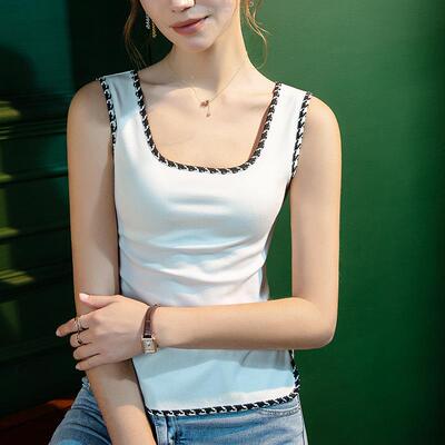 2022春袖季款小4941香内风无背心女修身春秋搭洋气拼接小众打新底